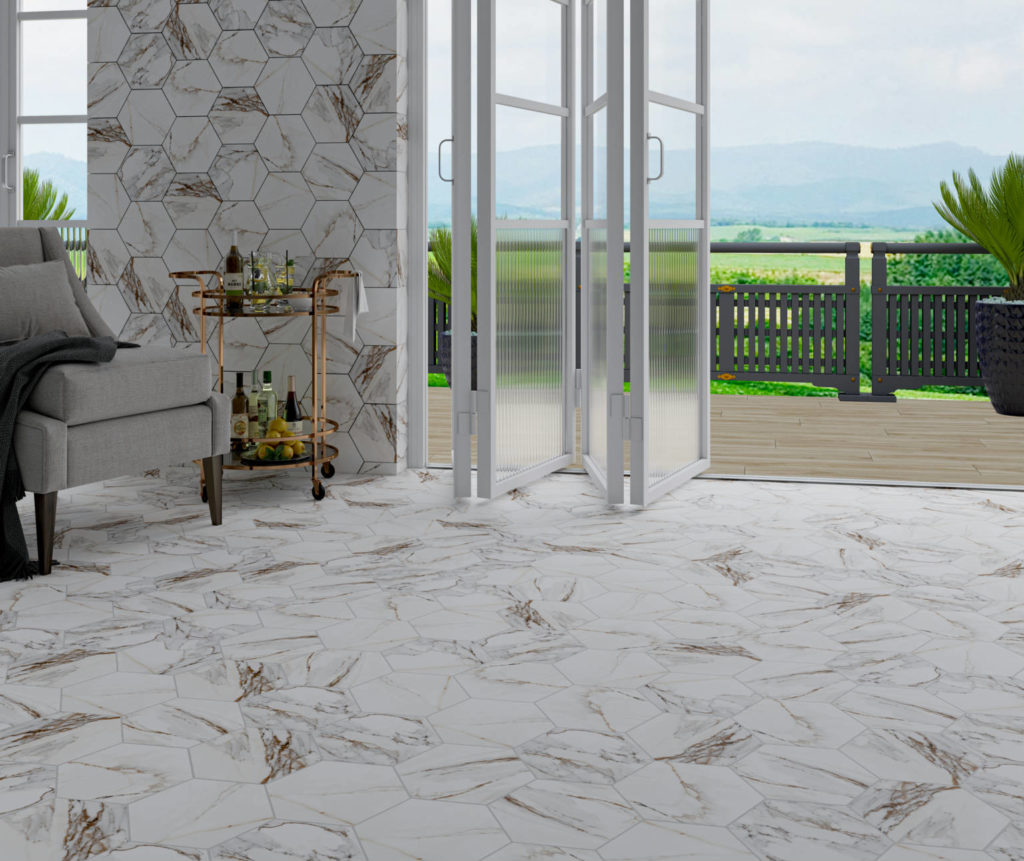 ECOCERAMIC PORCELANATO HEX CALACATTA GOLD | Galería Viterra